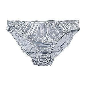 Women's Wavy Panties Frill Trim Satin Shine Briefs Solid Stretch Underwear Teen Girls Cute Cheeky Lingerie Panty Silver