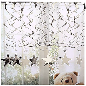 BEISHIDA Silver Star Hanging Swirl Decorations,Hanging Silver Party Supplies for Graduation Wedding Baby Shower Decorations, Pack of 30