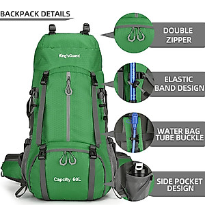 FreeKnight 60L Waterproof Lightweight Hiking Backpack Outdoor Sport Daypack with Rain Cover Camping Travel Bag for Climbing Fishing Men Women, Green