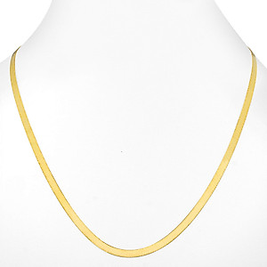 Nuragold 14k Yellow Gold 4mm Solid Herringbone Silky Flat High Polish Chain Necklace, Womens Lobster Clasp 14" 16" 18" 20" 22" 24"