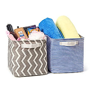 EZOWare 6 Pcs Cube Storage Bin Baskets, Collapsible Linen Canvas Fabric Box Organizer with Handles for Bathroom, Shelves, Nursery, Home and Office - Multi, 10.5 x 10.5 x 10.5 inch
