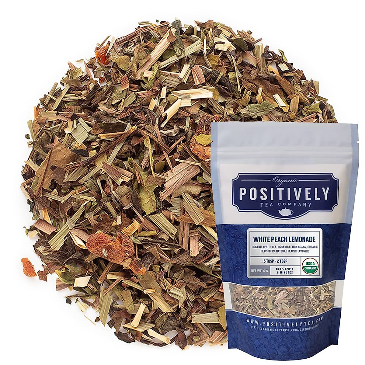 Organic Positively Tea Company, White Peach Lemonade Tea, Loose Leaf, 4 Ounce