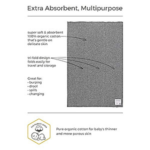 Burt's Bees Baby - 5 Pack of Burp Cloths, 100% Organic Cotton (1 Cloud, 1 Solid Color, 1 Honey Bee, 1 Stripe, 1 Alphabet Bee Print, Heather Grey)