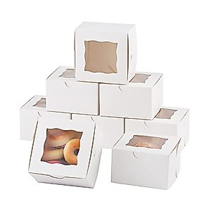 Bekoetoz 100Pcs Paper Cookie Boxes With Window Small Bakery Boxes 4x4x2.5 Inches Mini Cake Boxes For Pastries,Cupcakes,Desserts,Donuts,Chocolate Strawberries,Candy,Treat Boxes(4 * 4 * 2.5,White)