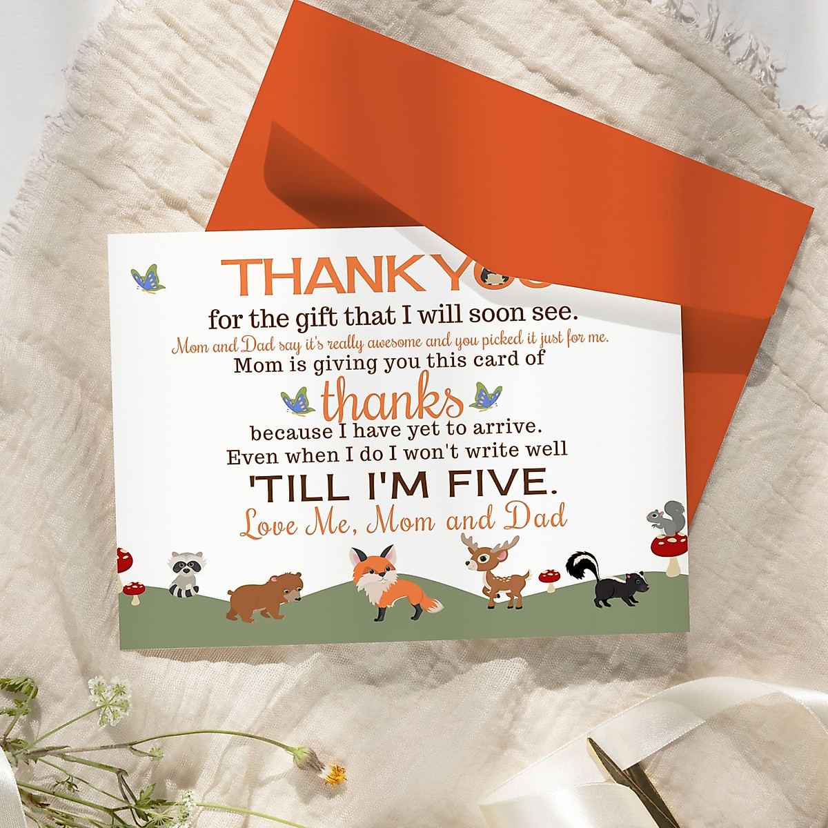 Paper Clever Party Woodland Baby Shower Thank You Cards with Envelopes Blank Notes Prefilled with Message Boys or Girls Personalize Notecards for Registry Gifts, Rustic 4x6 Stationery Set, 15 Pack