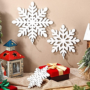 Threehoney 3 Pcs Wooden Blue Snowflake White Snowflake Towel Hooks Xmas Socks Hooks Pool Towel Rack Outdoor Wooden Flip Christmas Tree Decorative Wall Hook for Bathroom Bedroom (White)