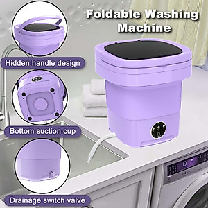 Portable Washing Machine,12L Mini Washer with Foldable Design, Small Folding Washing Machine with 3 Intelligent Cleaning Modes for Travel,Apartment,Baby Clothes,Socks（Purple)