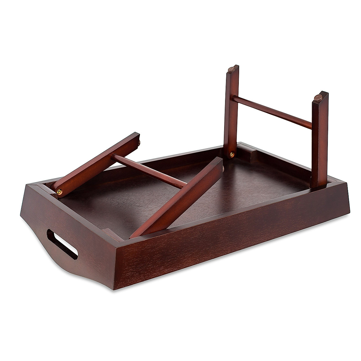 BirdRock Home Wood Bed Tray with Folding Legs - Wide Breakfast Serving Tray Lap Desk with Sides and Handles - Walnut