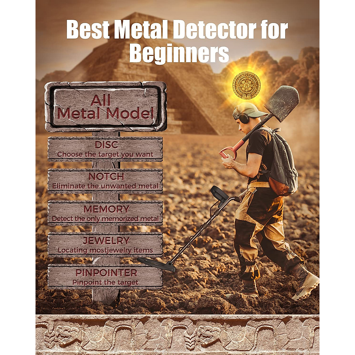 Professional Metal Detector for Adults Waterproof, Gold Metales Detectors Lightweight with LCD Display, Pinpoint & Disc & Notch & All Metal 5 Modes, Set of Metal Detector, Battery Included