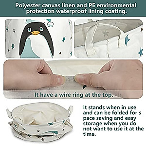 Beautyflier Large Sized Storage Laundry Basket, Canvas Fabric Collapsible Organizer Basket with Waterproof Lining Coating for Kids Baby Boys and Girls, Bedroom, Clothes, Toys (Penguin, 50x40CM)