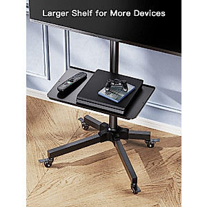 PERLESMITH Mobile TV Cart with Wheels for 23-60 Inch LCD LED OLED Flat Curved Screen Outdoor TVs Height Adjustable Shelf Floor Stand Holds up to 55lbs Monitor TV Holder with Tray Max VESA 400x400mm