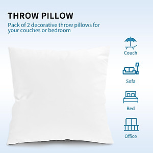 Fixwal Throw Pillow Inserts Set of 2-26 x 26 Inches Bed and Couch Pillows - Euro Pillow Indoor Decorative Pillows for Bed and Sofa