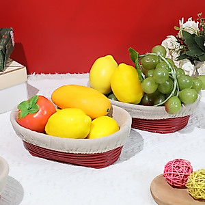 Hushee 3 Pieces 10 Inch Oval Shaped Proofing Basket bread proofing basket with Scraper Cotton Liner Red Oval Banneton Basket Dough Bowl Bread Making Tools for Home Sourdough Bread Baking