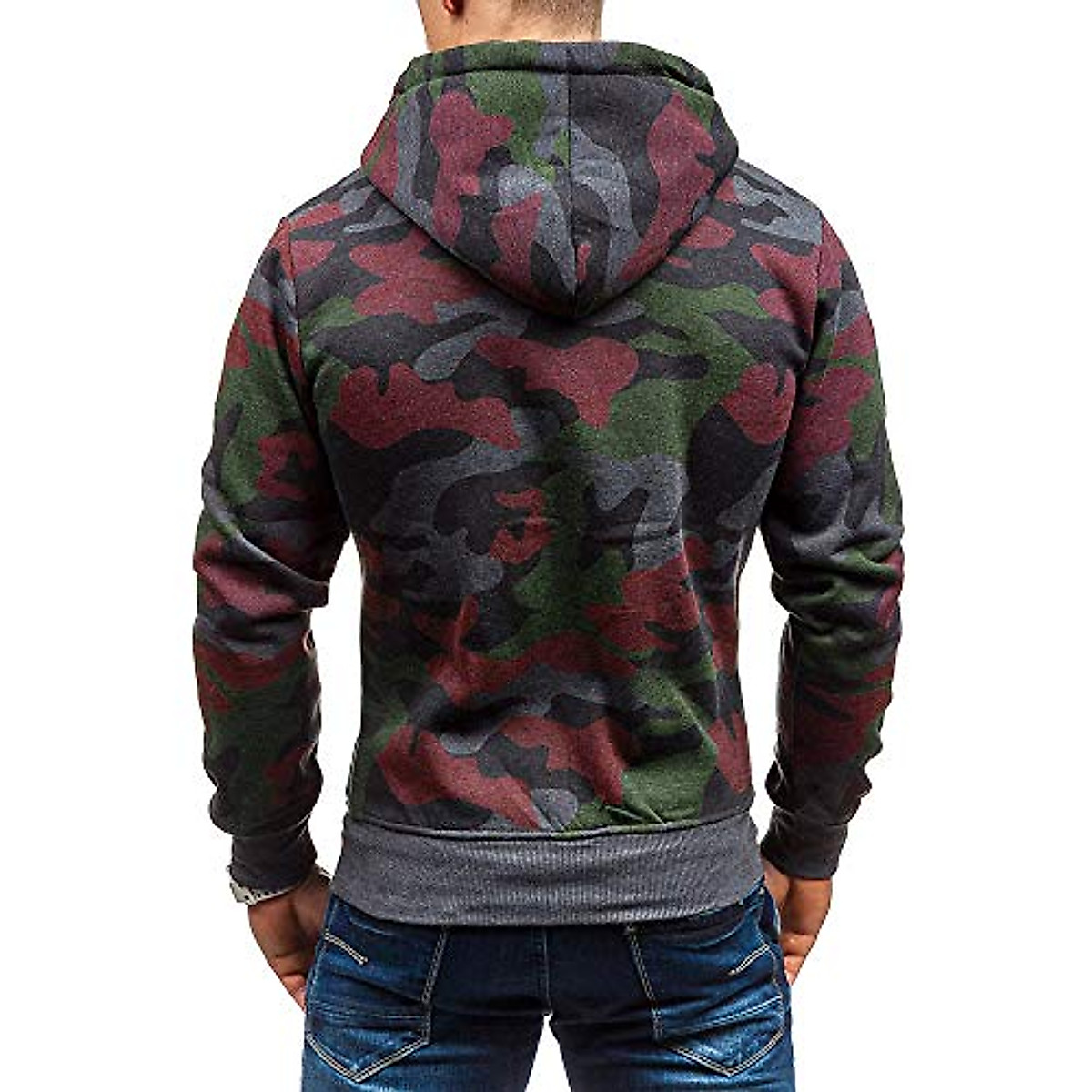 Men's Pullover Winter Workout Thenlian Men's Long Sleeve Camouflage Hoodie Hooded Sweatshirt Top Tee Outwear Blouse(Dark Gray, L )
