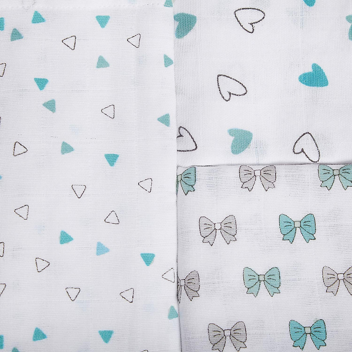 TWC Organic Muslin Swaddle Blankets for Baby | Cotton Double Layer Cloth - Super Soft, Absorbent | Large 44"x44" | Pack of 3 - Blue 3 Design