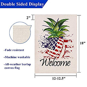 Covido Home Decorative Welcome 4th of July Pineapple American Patriotic Garden Flag, America USA Memorial Day Yard Outside Decor, Spring Summer Seasonal Outdoor Small Decoration Double Sided 12x18