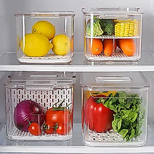 SANNO Produce Saver Storage Containers, Vegetable Fruit Storage Large Containers Bins, Refrigerator Fridge Stackable Bins Fresh Keeper with Lids and Vents,Stackable Salad Lettuce Keeper,2 Pack