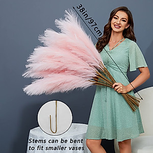 FOTEEWL 8 PCS Faux Pampas Grass Decor 38"/3.1FT Tall Fake Pompas Floral Large Artificial Pompous Grass Branches Plants for Floor Vase Filler Home Boho Decoration (Pink)