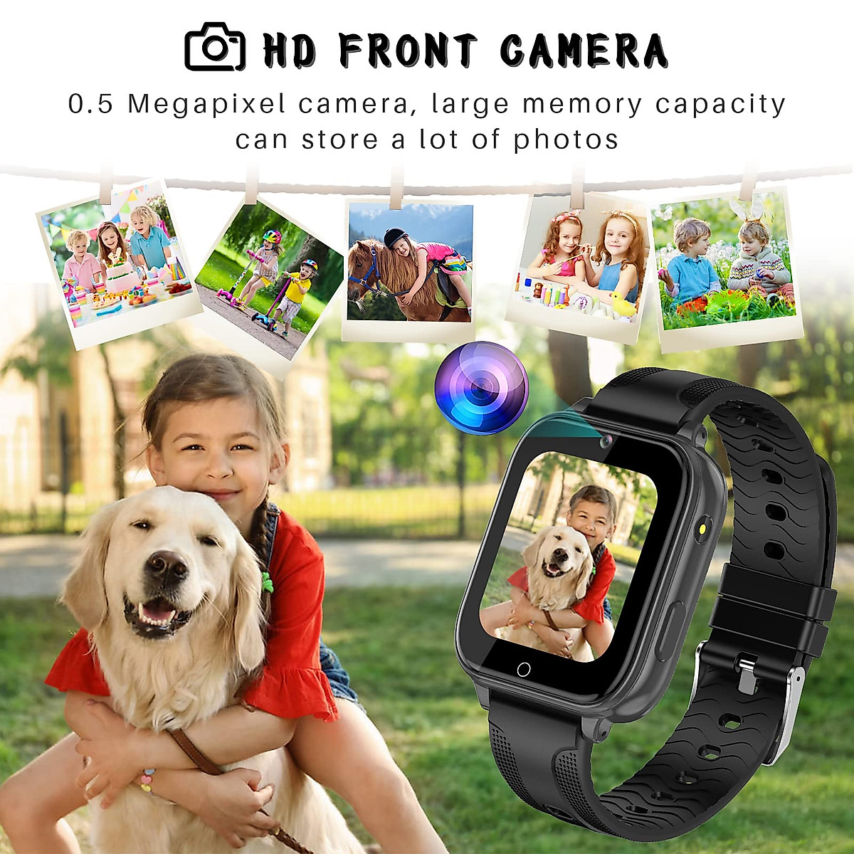 OKYUK 4G SmartWatch for Kids, 1.69'' Touch Screen Child's Mini Cell Phone Watch with GPS Tracker, SOS Calling, Face Unlock Wristwatch for Boys Girls, Birthday Xmas Gifts for Age 3-12 Years (Black)