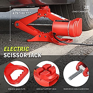 DNA MOTORING 3T Portable Electric Scissor Lift Jack Kit - 4.7'' - 13.8''(12-35cm) 12V Lifting Range Electric Car Jack & Impact Wrench for Auto Sedan SUV Repair, TOOLS-00281