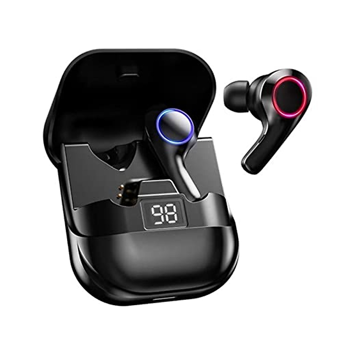 FengLS Wireless Earbuds Bluetooth Headphones Touch Control Ipx5 Waterproof Digital Display Touch-Control Wireless Bluetooth Earphones Built-in Mic Stereo (Black)