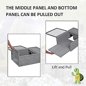 PawHut 37” Wooden Tortoise House Turtle Terrarium/Small Reptile Enclosure with Two Room Design, Grey