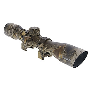 TruGlo 4 x 32 Inch Compact Illuminated Fully-Coated Aluminum Shotgun Hunting Scope with Weaver-Style Rings and Diamond Ballistic Reticle, Camouflage
