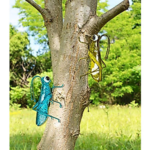 ShabbyDecor Metal Grasshopper Figurine Yard Art Locust Lawn Ornament Mantis Hanging Wall Sculpture Decoration Set of 2 ,Blue&Green