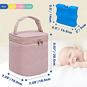 Fasrom Breastmilk Cooler Bag with Ice Pack Fits 4 Large Baby Bottles up to 9 Ounce, Insulated Baby Bottle Bag for Nursing Moms Daycare or Travel, Easily Attaches to Stroller, Pink (Patent Design)