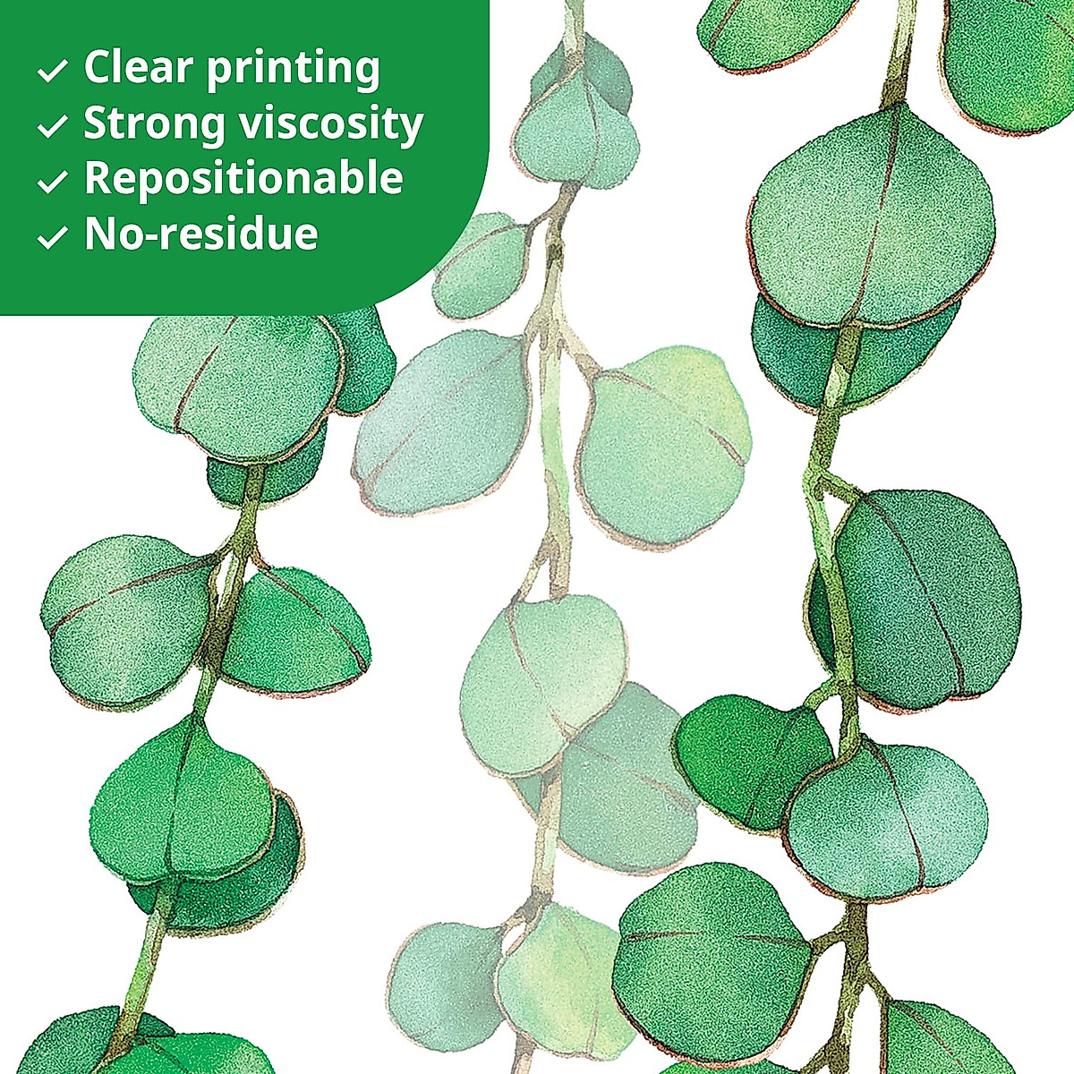 BASHOM BS-112 Eucalyptus Vines Wall Stickers Decals Green Kids Peel and Stick Removable for Nursery Bedroom Living Room Art murals Decorations Plants Home DIY Baby