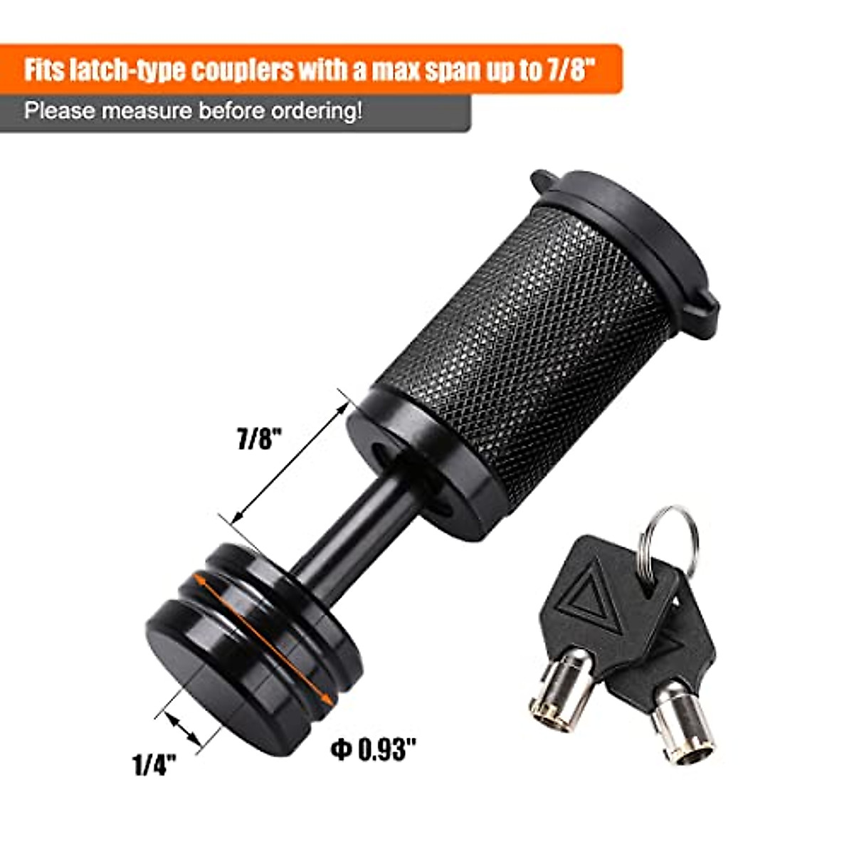 CZC AUTO Trailer Tongue Coupler Lock, Dia 1/4 Inch, 7/8 Inch Span Fits Latch-Type Coupler for Towing Boat Truck RV Car Trailer