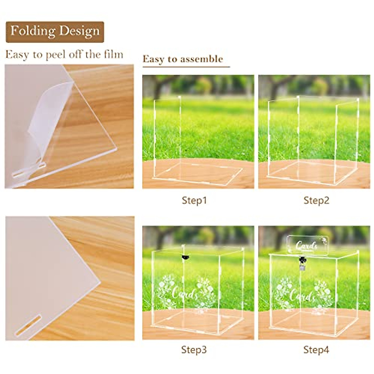 Wedding Card Box Acrylic Clear Card Boxes with Lock Gift Card Box Money Box Holder for Wedding Reception Anniversary Birthday Graduation Decorations