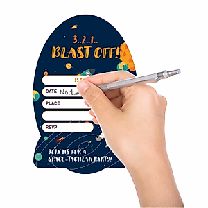 Azbuk Space Party Invitation Cards with Envelopes, 20 Special-shaped Astronaut Rocket Birthday Party Invitation, Kids Party Celebration, Favors, Ideas, and Supplies