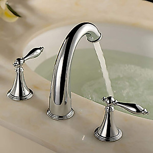 Raxinbang Modern Silver Bathroom Sink Faucet - Waterfall Chrome Three-Hole/Two-Handle Three-Hole Bath Faucet Kitchen Faucet