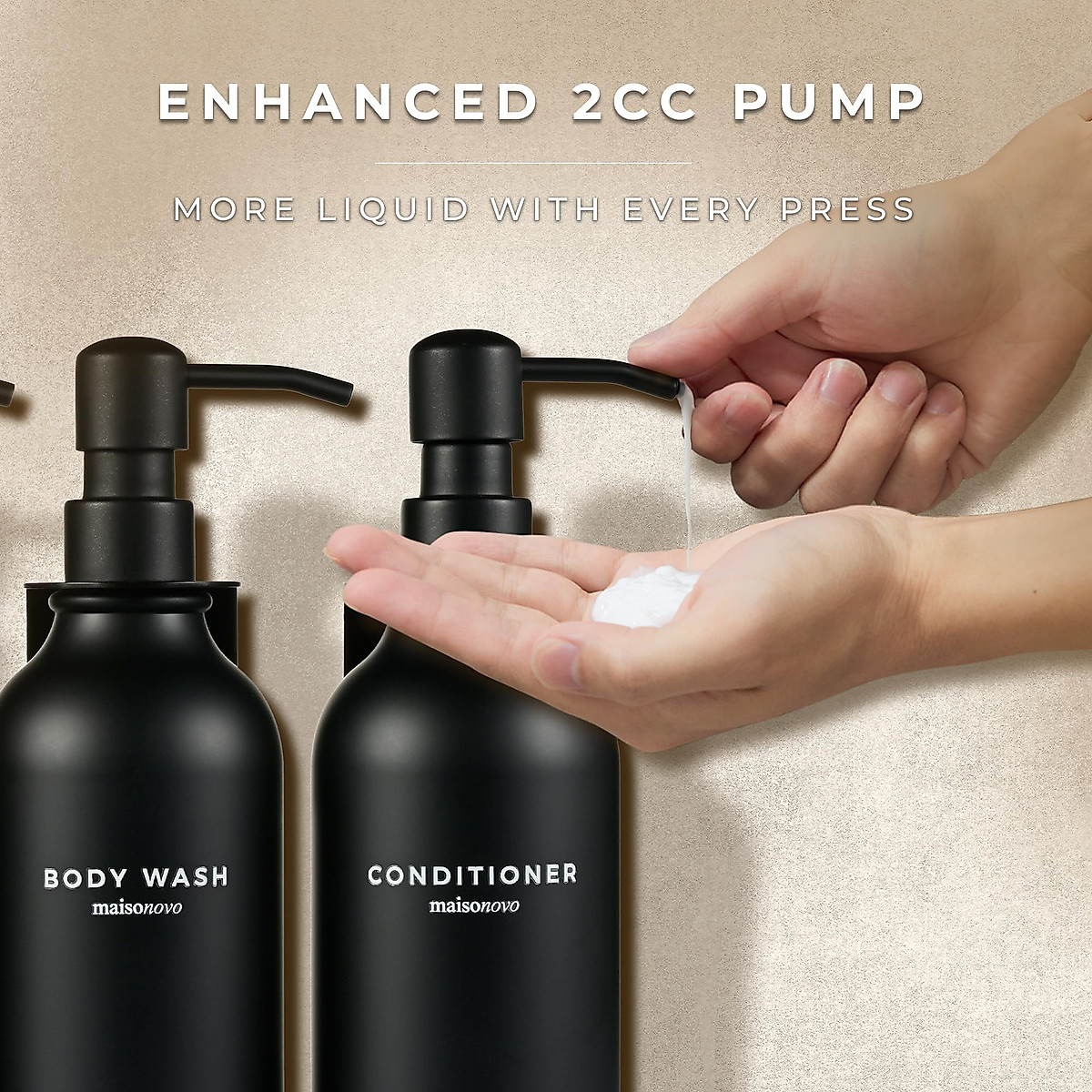 MaisoNovo Shampoo and Conditioner Dispenser - 3 Plastic Amber 3 Wall Mount Black - 3 Plastic Black 3 Wall Mount Black