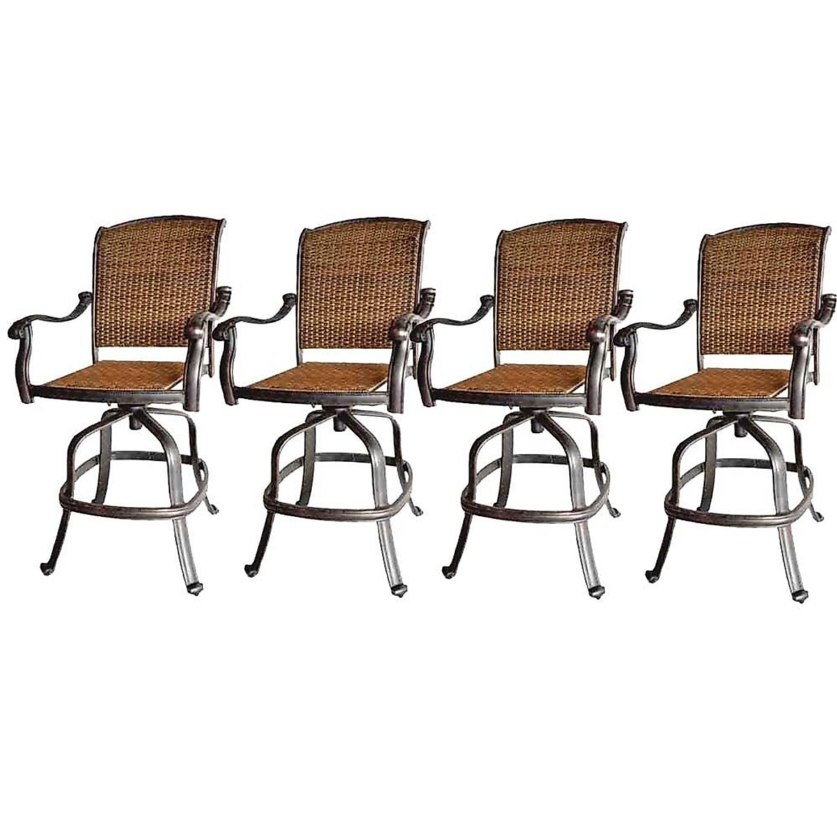 Patio Bar Stool Set of 4 Swivel Outdoor Santa Clara Cast Aluminum Furniture Dark Bronze
