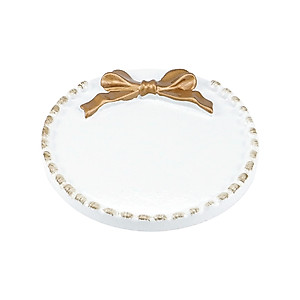 MY MIRONEY White Resin Decorative Tray Vintage Jewelry Display Holder Dry Fruit Candy Dish Tray Bow-Knot Key Trinket Round Dish, 3.94"