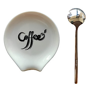 Coffee Spoon Rest, Small Ceramic Coffee Spoon Holder, Porcelain Spoon Holder, Ceramic Spoon Rest for Tablespoon,Teaspoon,Bar Spoon,Coffee Bar Accessories (Spoon Rest+Sliver Spoon)