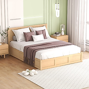 Bellemave Queen Wood Platform Bed Frame with Headboard, Underneath Storage and 2 Drawers, No Box Spring Needed, Easy Assembly, Natural Wood Color
