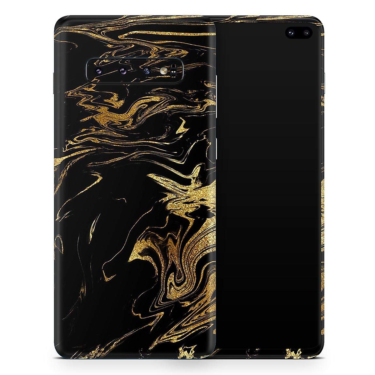 DesignSkinz Black & Gold Marble Swirl V12 Protective Vinyl Decal Wrap Skin Cover Compatible with The Samsung Galaxy S20 (Screen Trim & Back Glass Skin)