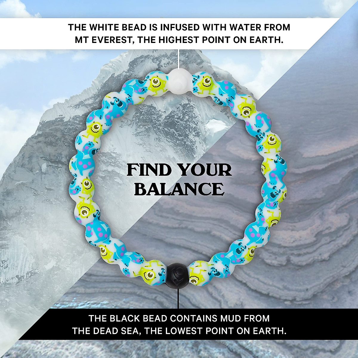 Lokai Silicone Beaded Bracelet for Women & Men, Monsters Inc - Disney & Pixar Collection, (Extra Large, 7.5 Inch Circumference) - Silicone Jewelry Fashion Bracelet Slides-On for Comfortable Fit