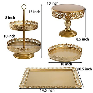 TOPZEA Set of 4 Cake Stands, Metal Cupcake Holder Tiered Dessert Serving Tower Decor Serving Platter Candy Fruit Display Plates for Baby Shower, Wedding, Birthday, Celebration, Christmas, Party, Gold