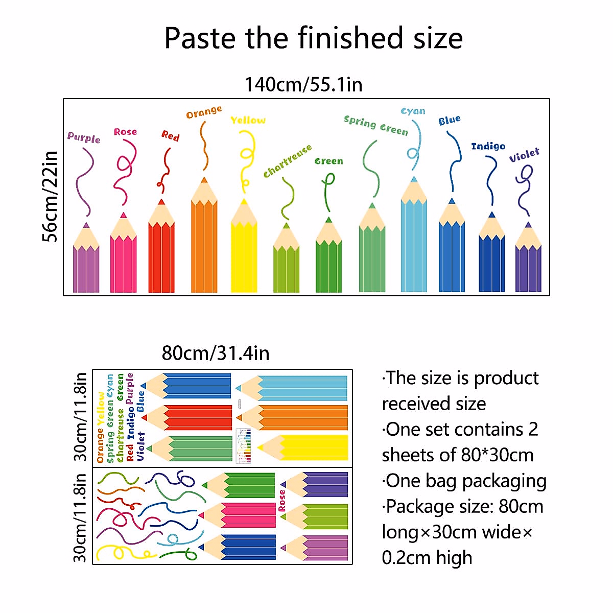 Multicolor Crayons Wall Decal Colorful Inspirational Wall Stickers DIY PeeI and Stick Pens Wall Decals Nursery Wall Sticker for Babys Kids Bedroom Living Room Classroom Office Kitchen Playroom Home