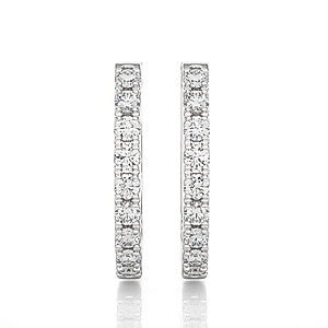 1/5 Carat Diamond Huggie Hoop Earrings for Women in 14k White Gold (H-I, SI2-I1, cttw) with Hinge and Notched Post by Privosa Fine Jewelry