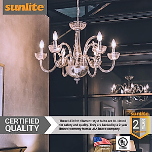 Sunlite 40956 LED B11 Filament Style Chandelier Light Bulb Torpedo Tip 5 Watts (60 W Equivalent) Dimmable, 600 Lumens, Candelabra E12 Base, UL Listed, 6 Pack, 30K-Warm White