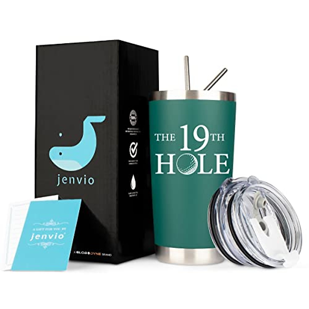 JENVIO Gifts for Golfers | The 19th Hole | Stainless Steel Travel Tumbler with 2 Lids 2 Straws Gift Box and Card | Unique Cool Funny Valentines Golf Stocking Stuffers Husband Dad Stuff Cup
