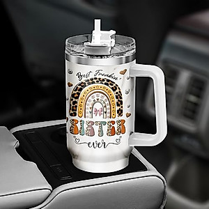 99OWL Sister Rainbow Sunflower Leopard, Tumbler 40 Oz With Handle Lid And Straw, Sister Gifts, Print Funny Tumblers Black Women From Sisters Cups Handle For Heart Little Coffee