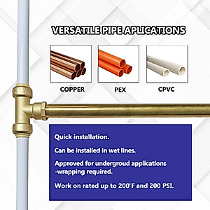 HQMPC Pex Fittings Tee Female 3/4" No Lead Push Fit Female Plumbing Tee Push-to-Connect Plumbing Fittings Brass Pipe Connector T Fittings for Copper PEX CPVC 6Pcs