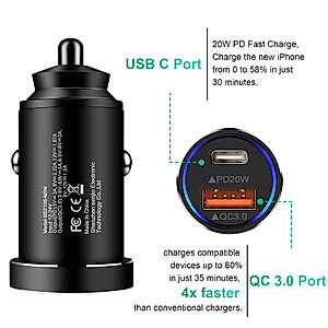 USB C Car Charger Flush Fit, 2Pack 38W PD 2Ports Car Fast Charger Adapter (Mini/Metal) Type C Quick Phone Car Charger Plug Compatible iPhone 15 14 13 12 11 Mini Pro Max XS XR, Samsung S24 S23 S22 S21