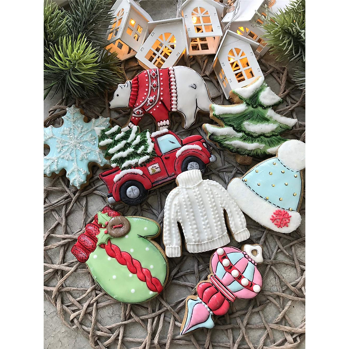 LILIAO Winter Holiday Christmas Cookie Cutter Set - 4 Piece - Ugly Sweater, Stocking, Hat and Mitten Fondant Biscuit Cutters - Stainless Steel